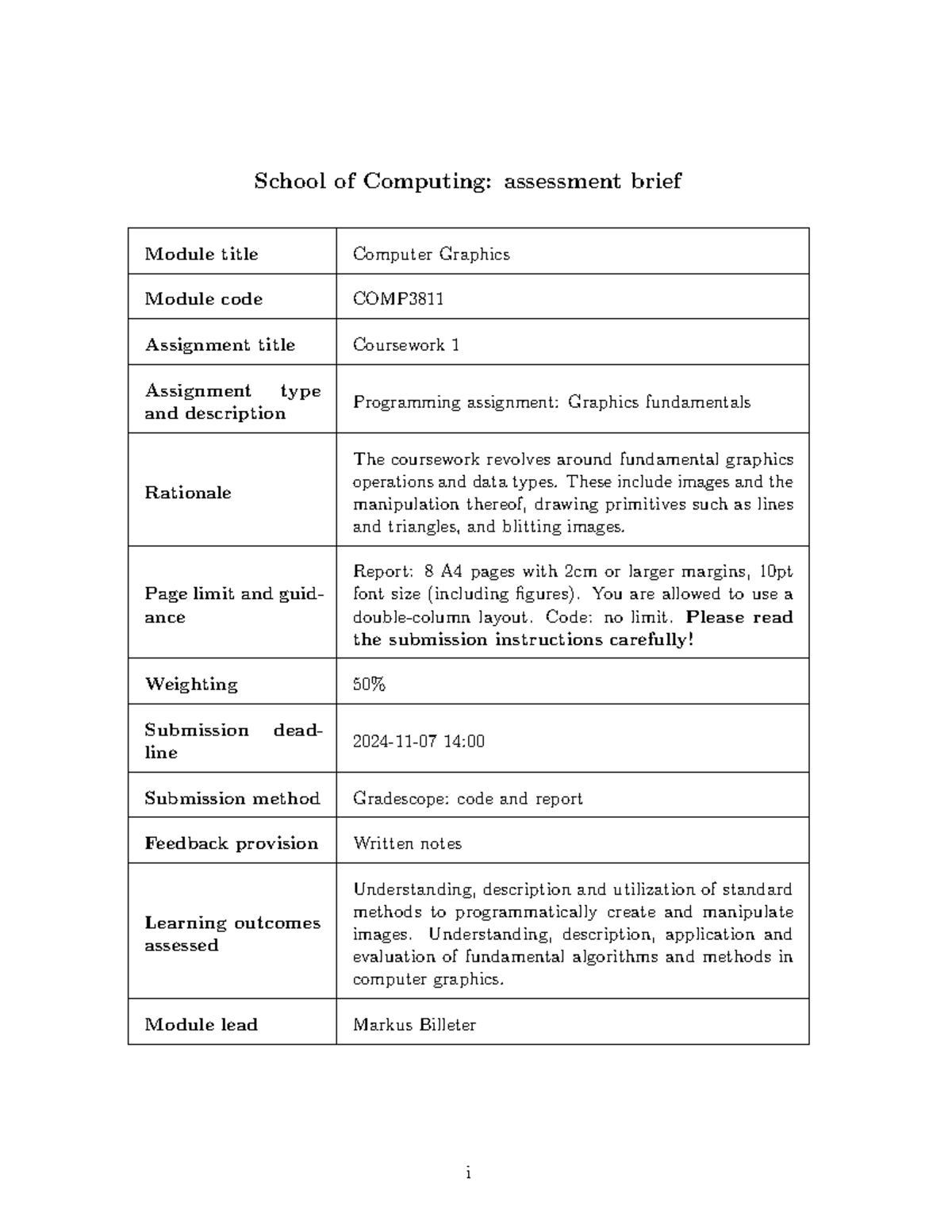 COMP3811 Coursework 1: Fundamentals of 2D Graphics Programming - Studocu