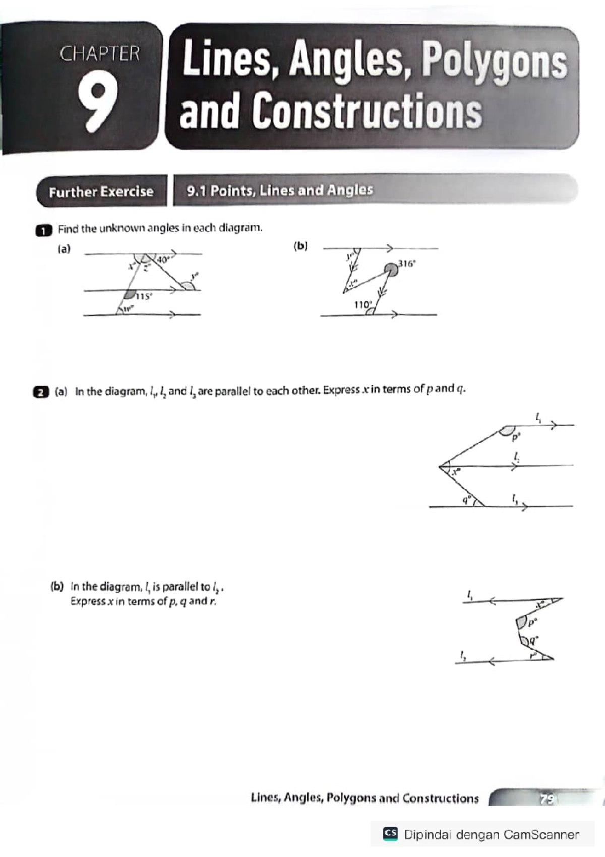 CHAPTER 9 Further Exercises on Lines, Angles, Polygons & Constructions ...