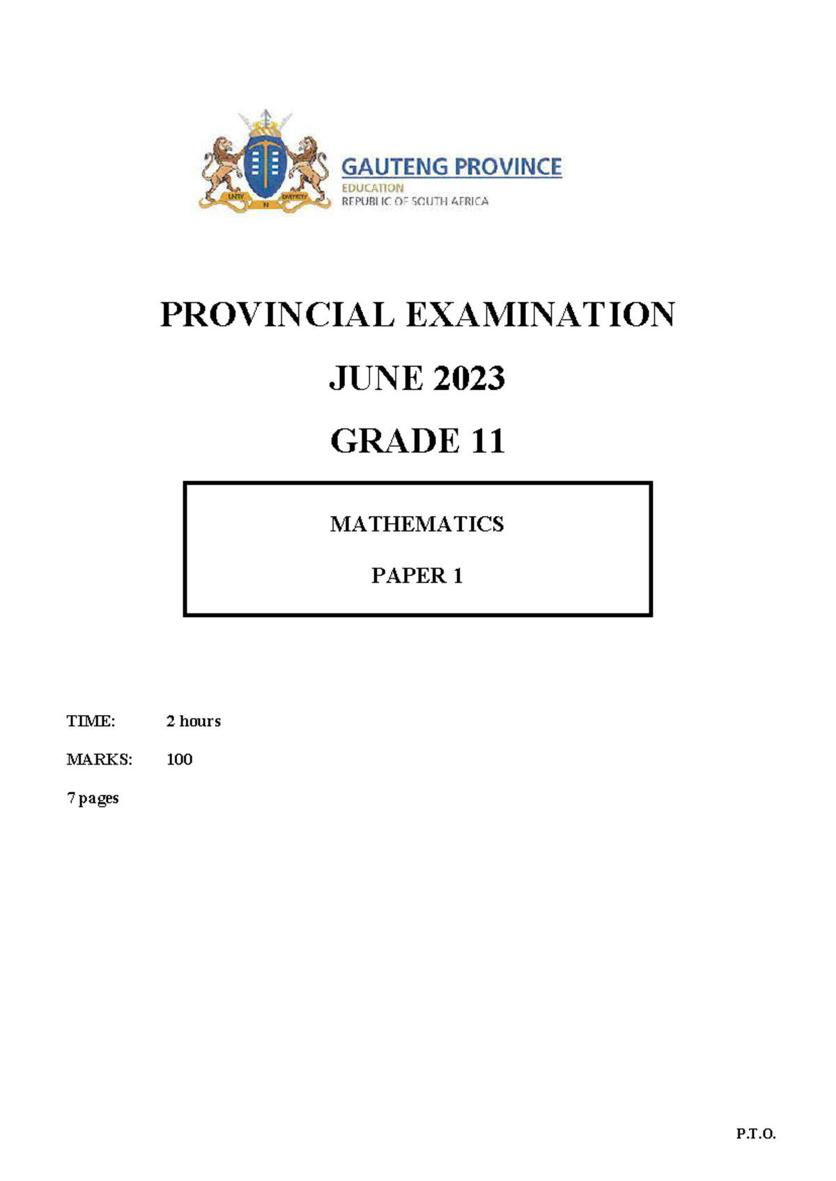Mathematics P1 Grade 11 Provincial Exam June 2023 - Gauteng - Studocu