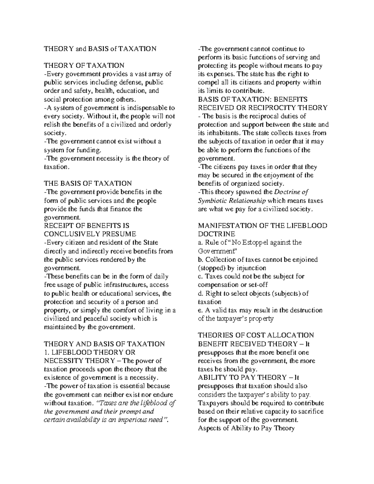 Income Taxation - THEORY and BASIS of TAXATION THEORY OF TAXATION ...