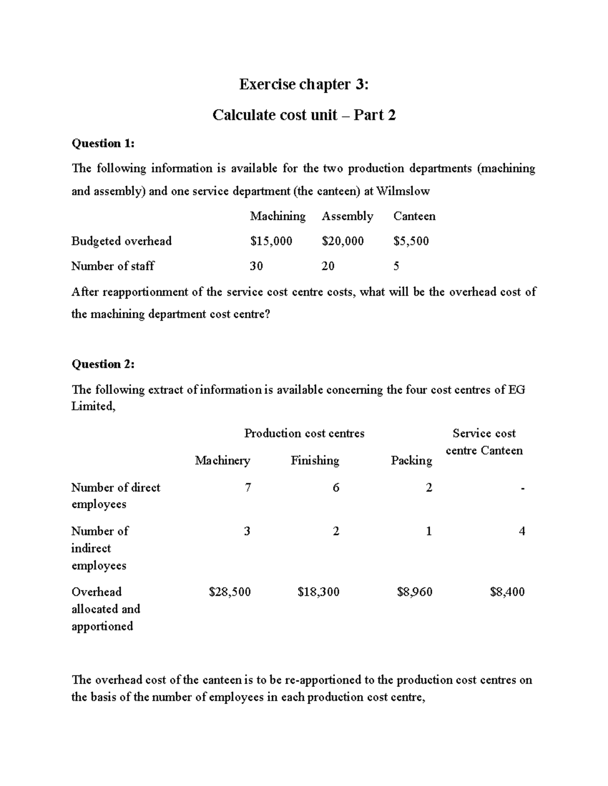 Exercise Chapter 3: Calculating Unit Costs - Part 2 Analysis - Studocu