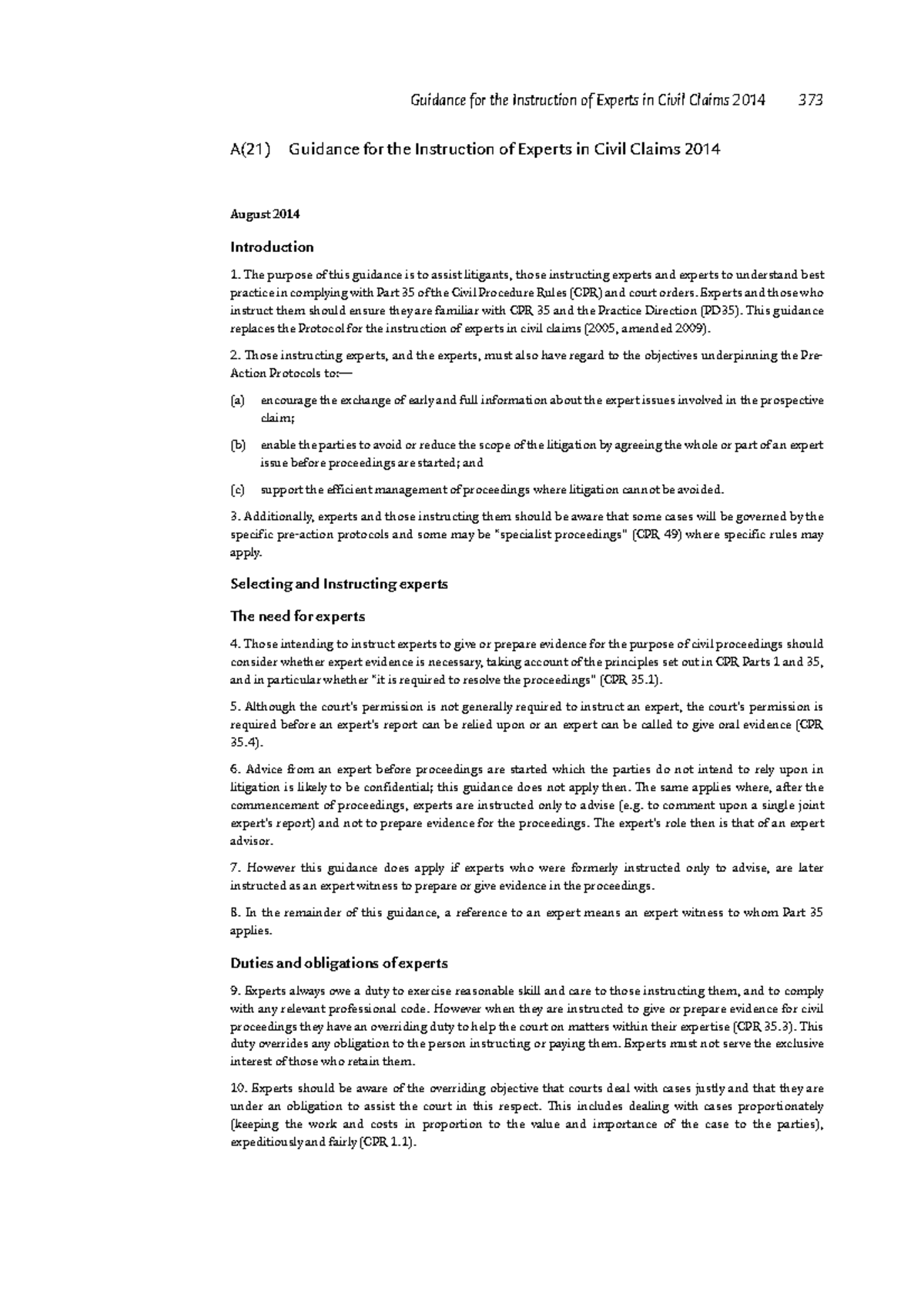Guidance for the Instruction of Experts in Civil Claims 2014 - Experts ...