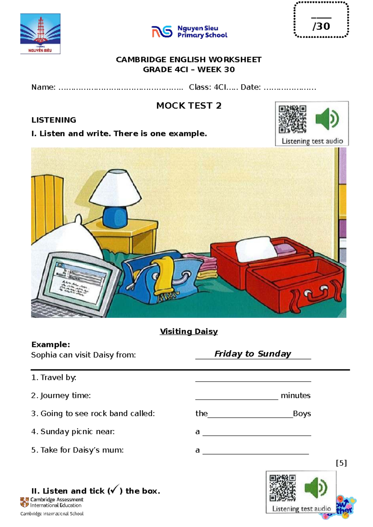 4CI W30 Mock Test 2 - Listening & Reading Practice - Studocu