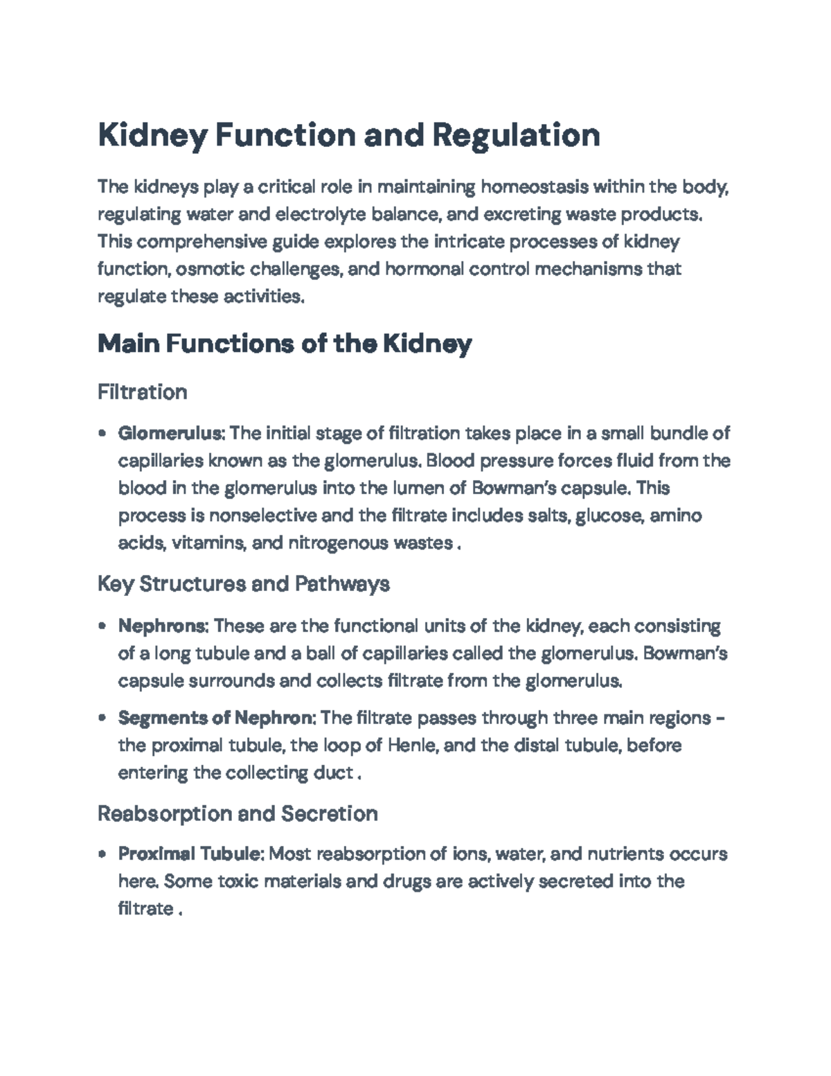 Kidney Function and Regulation: Homeostasis, Hormones, and Osmosis ...