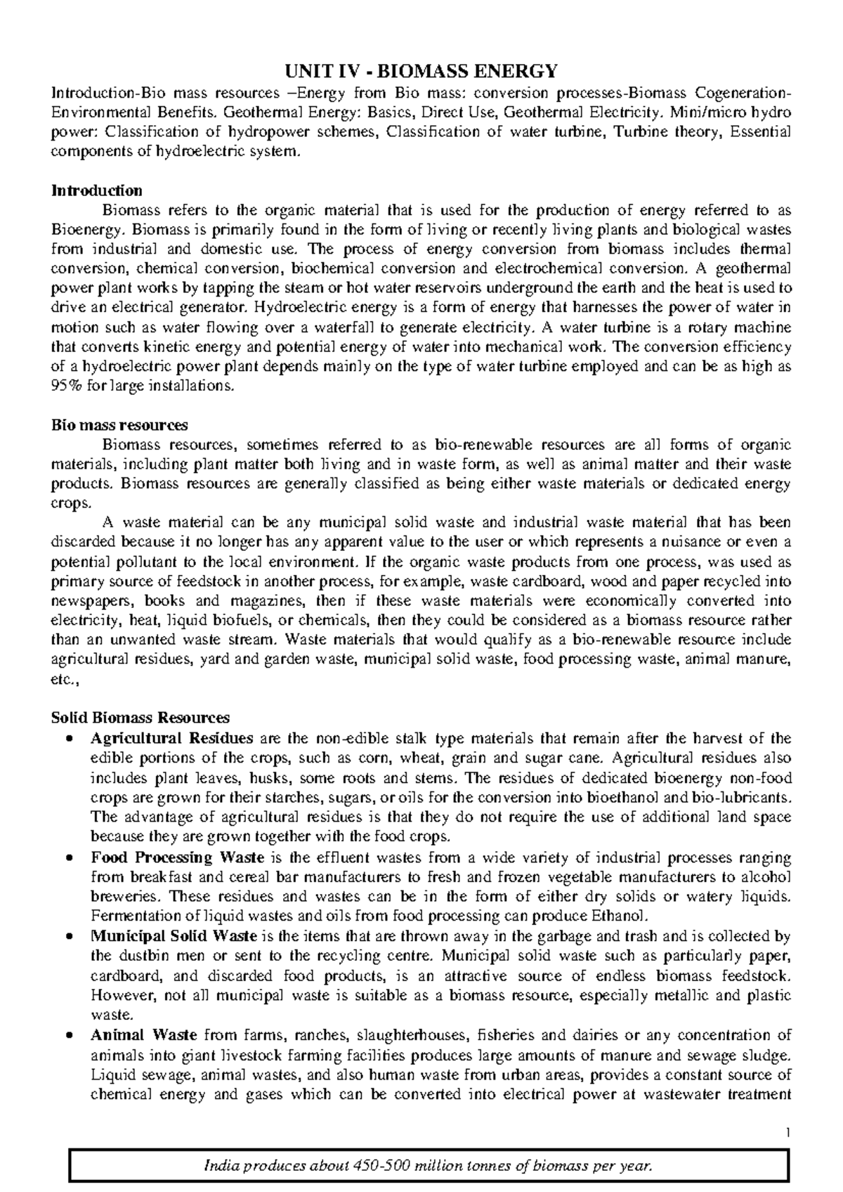 OEE351 - Renewable Energy Systems - Course Material - Units 4 & 5 ...