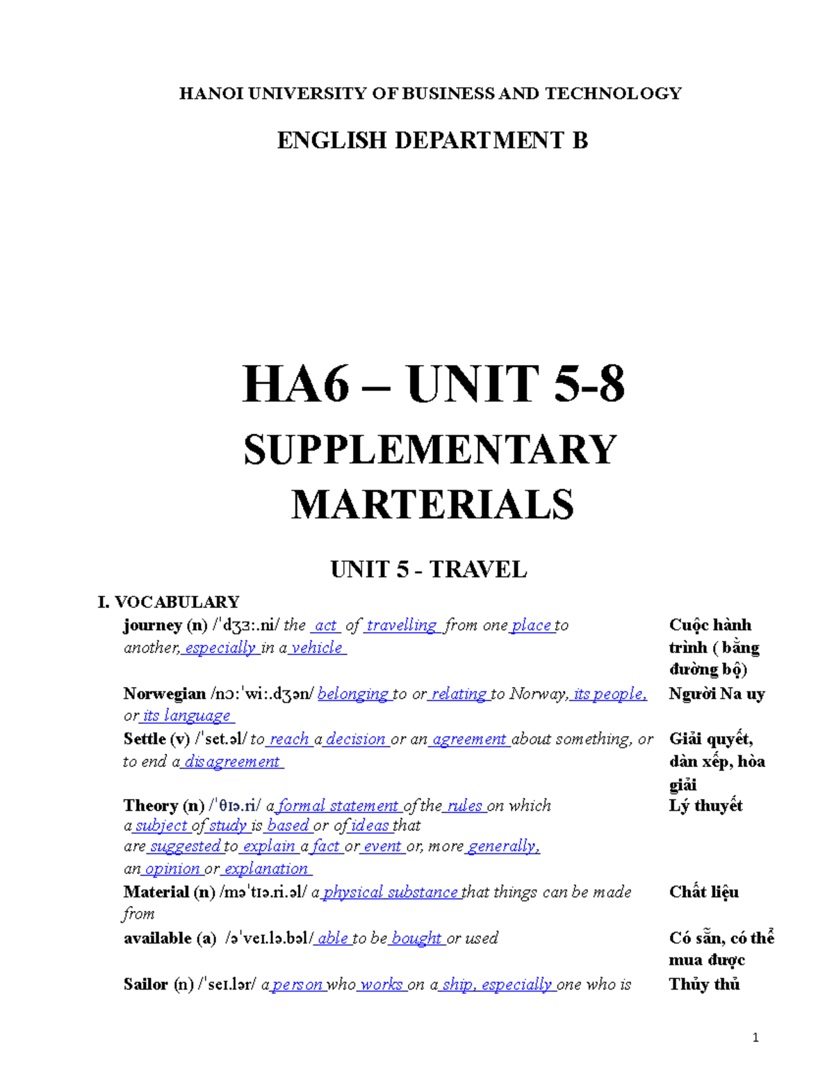 Ha5 - HANOI UNIVERSITY OF BUSINESS AND TECHNOLOGY ENGLISH DEPARTMENT B ...