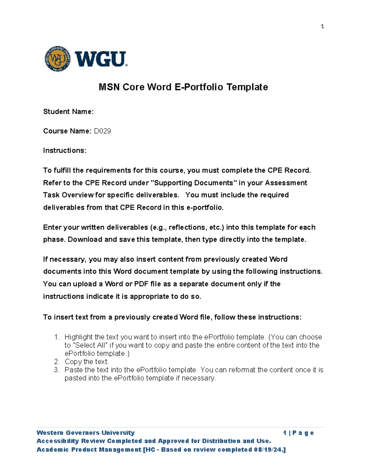 D029 ePortfolio Template for Nursing Informatics Deliverables - Studocu