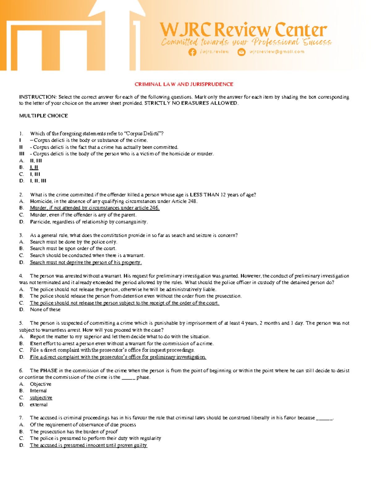 1 - LEA: Multiple Choice Questions on Criminal Law & Jurisprudence ...