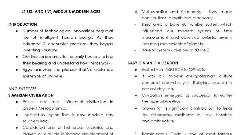 L2 STS: Contributions of Ancient Civilizations to Math & Astronomy ...