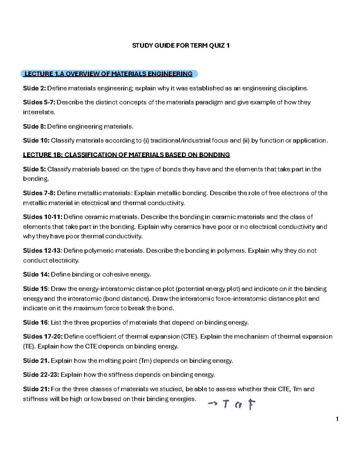 MT1 Study Guide - Materials Engineering Overview & Classifications ...