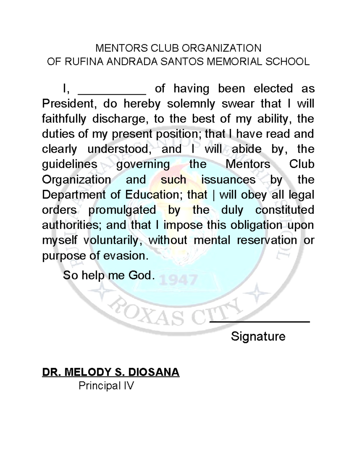 Oath-of-office - oath of office for pta officers - MENTORS CLUB ...