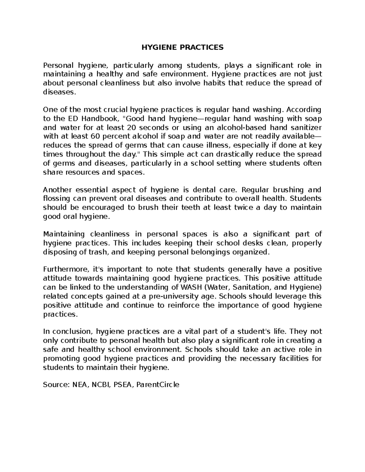 Hygiene Practices for Students: Promoting Health & Safety Standards ...