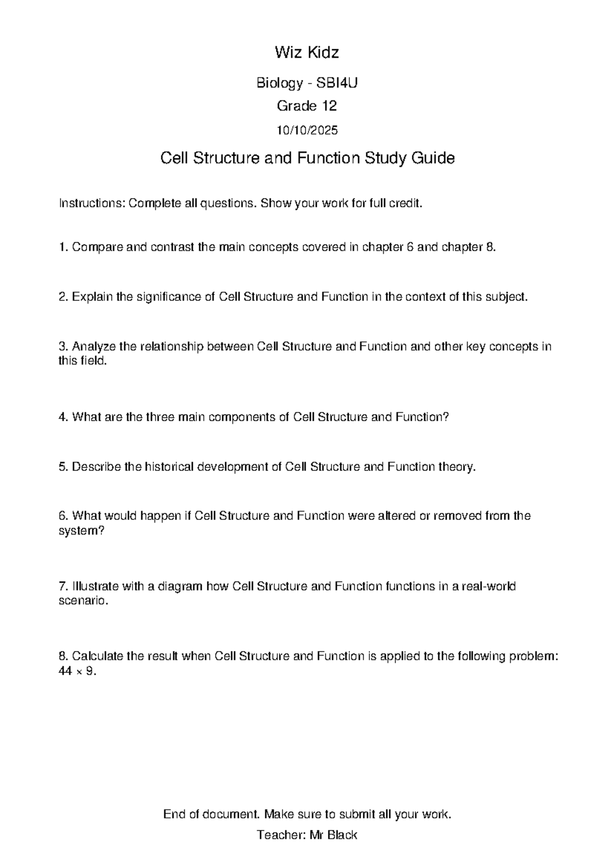 SBI4U Grade 12 Cell Structure & Function Study Guide - Studocu