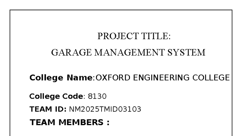 Garage Management System Project Report - OEC 8130 - Studocu