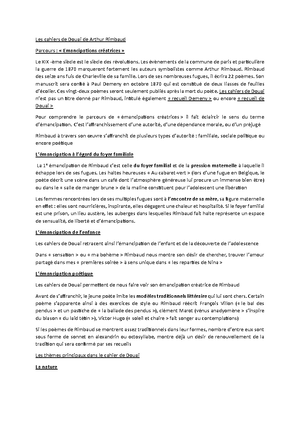 Fiches de Dissertation sur Arthur Rimbaud et sa Poésie - Studocu