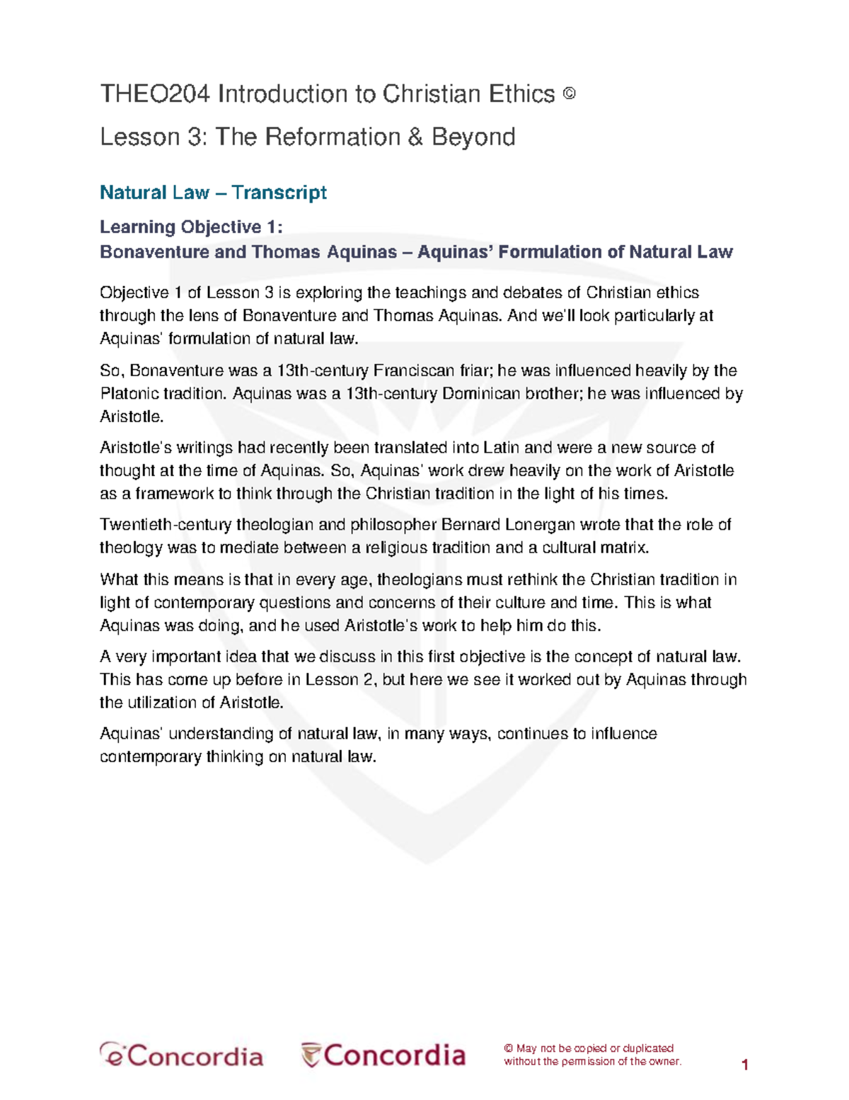 THEO204 Christian Ethics L3: Natural Law & The Reformation Transcript ...