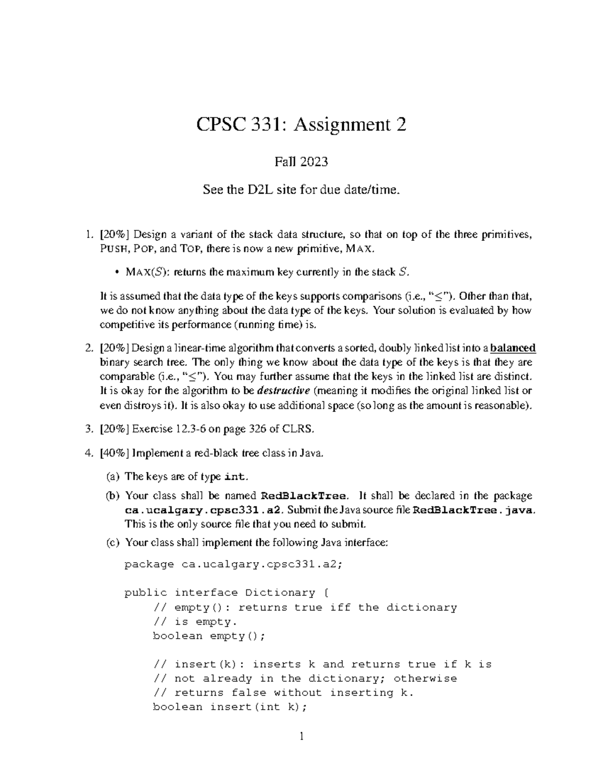 A2 - Assignment 2 overview for CPSC 331. - CPSC 331: Assignment 2 Fall 2023 See the D2L site for ...