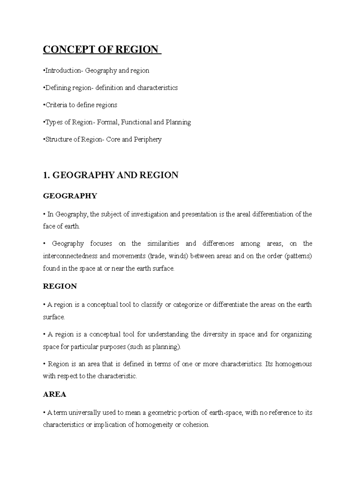 Concept, Types and Structure Of Region - Geography - Delhi University ...