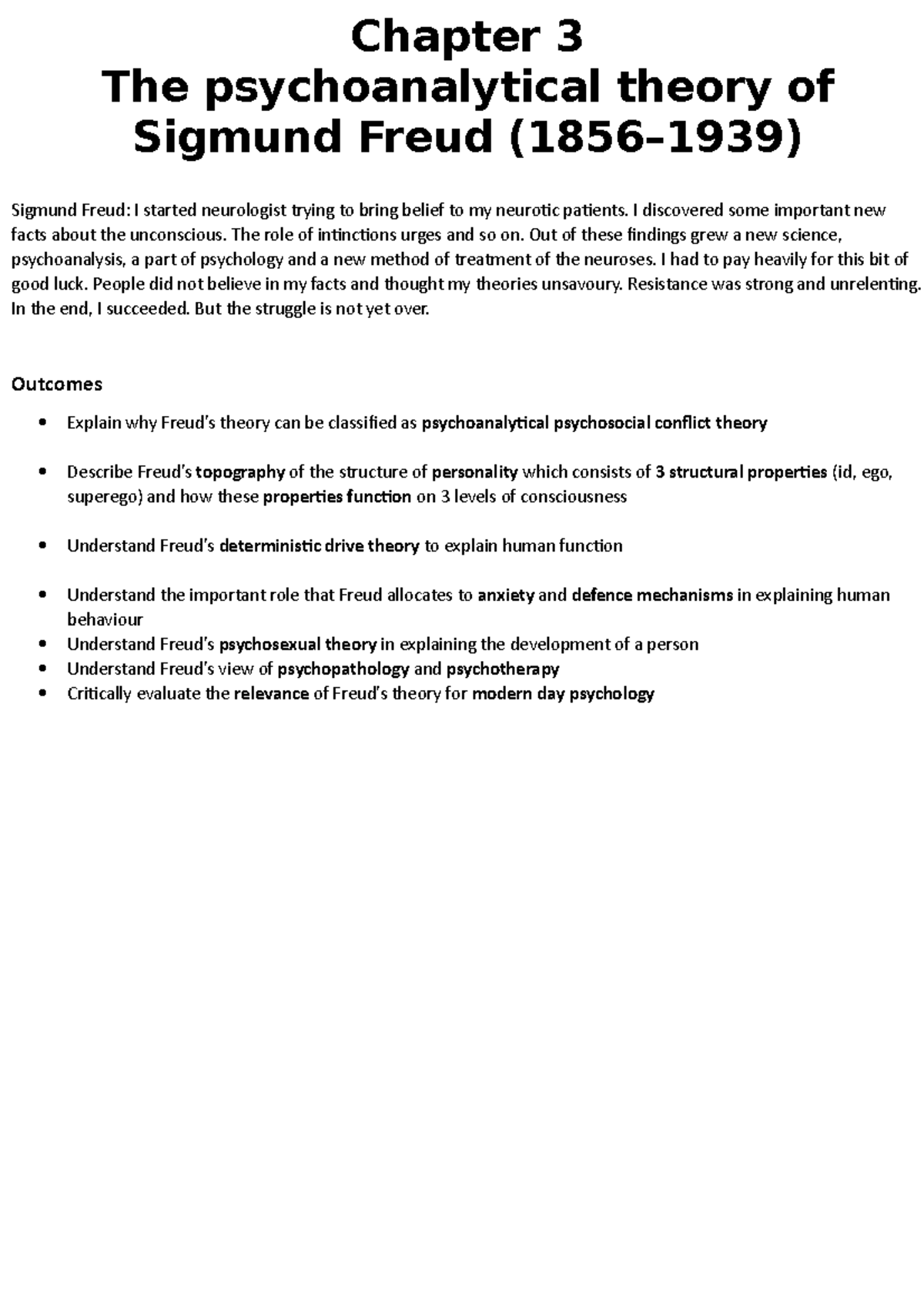 Psychoanalytical Theory of Sigmund Freud - PSYC212 Chapter Notes - Studocu