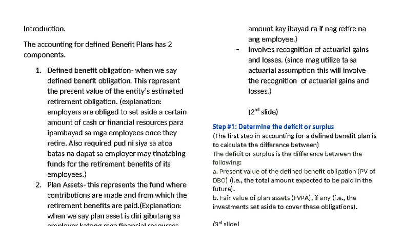 Introduction to Defined Benefit Plans Accounting 222 Reporting - Studocu