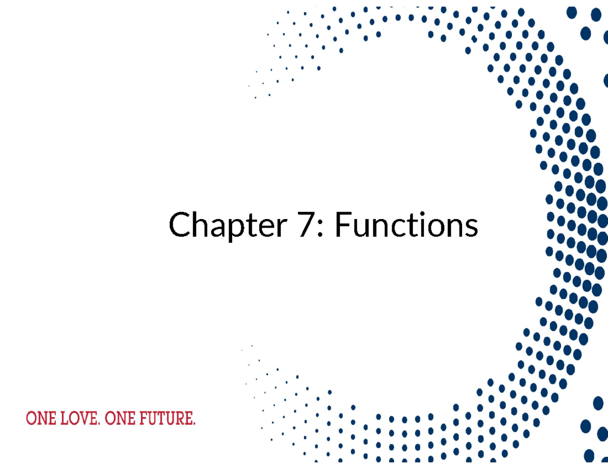 Chapter 2 7 - jkhjbjhk - Chapter 7: Functions Functions in C Introduction Program Modules in C ...