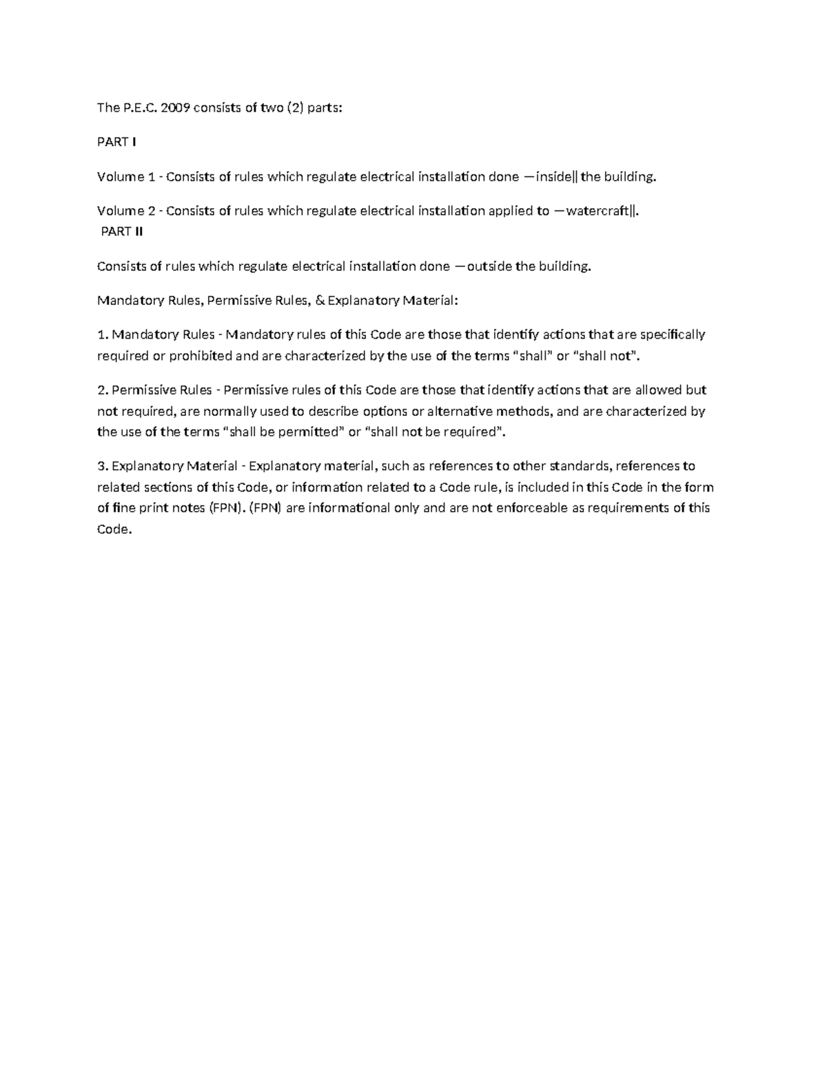 P.E.C. 2009 Summary: Mandatory & Permissive Rules Explained - Studocu