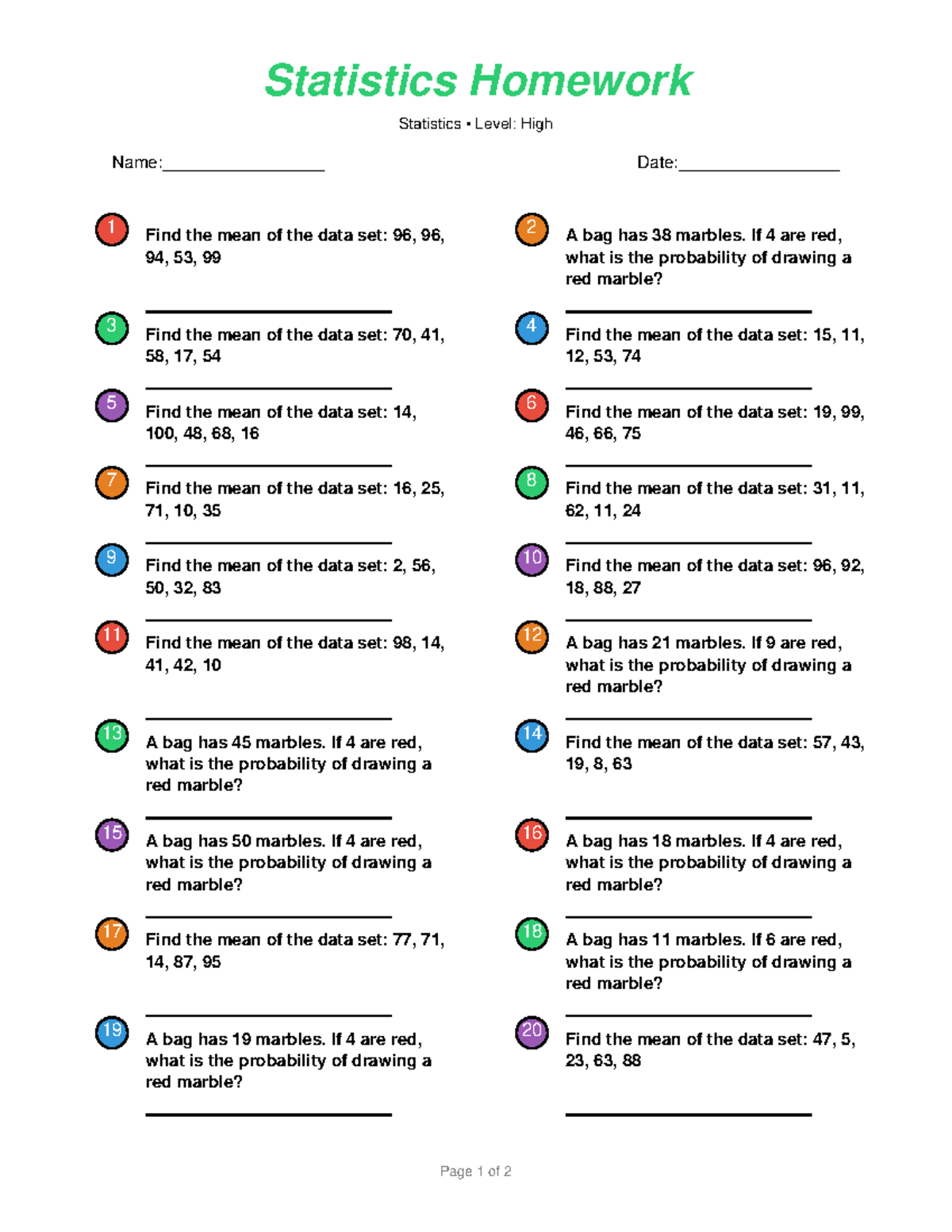 Statistics Homework 4: Mean & Probability Problems - Studocu