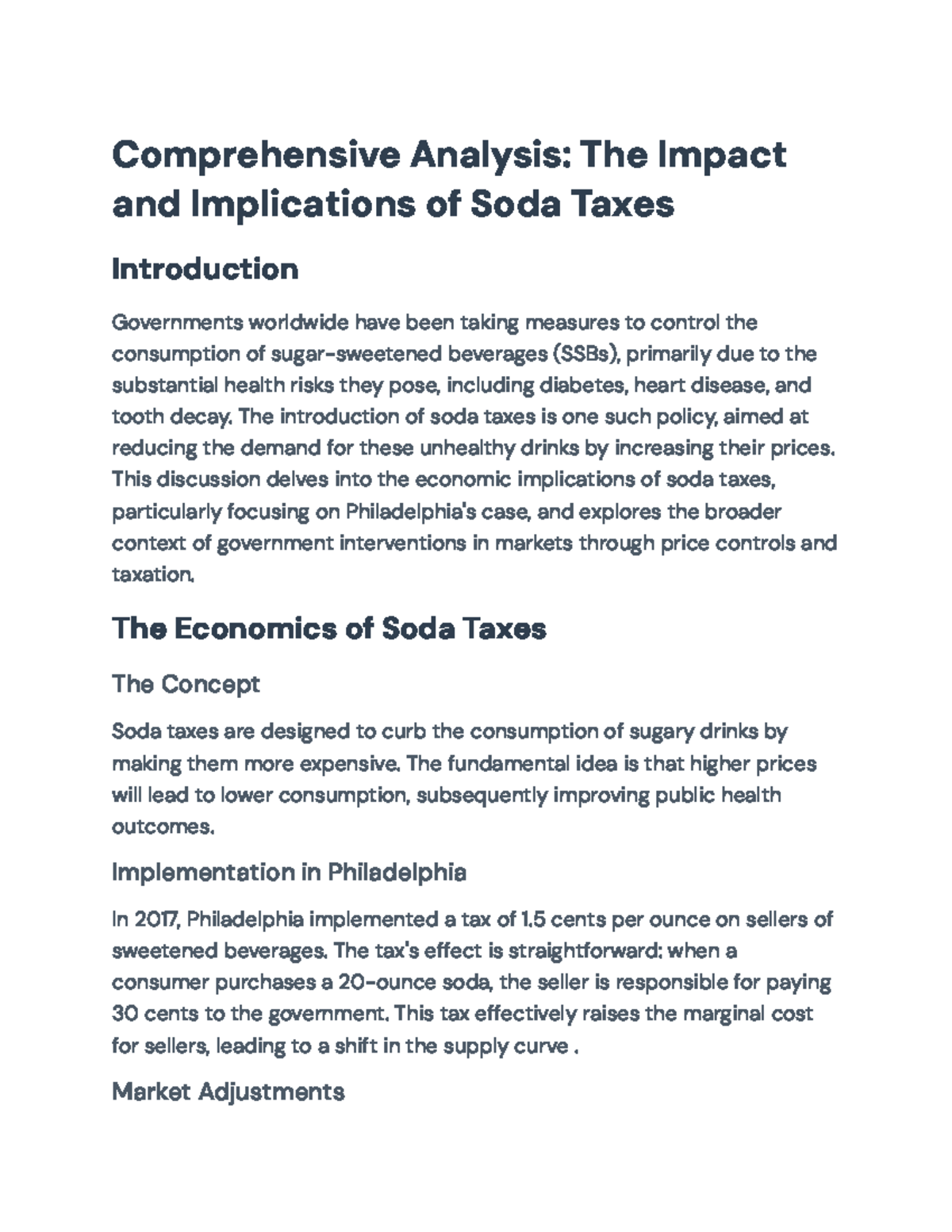 ECON 101: Comprehensive Analysis of Soda Taxes and Economic ...