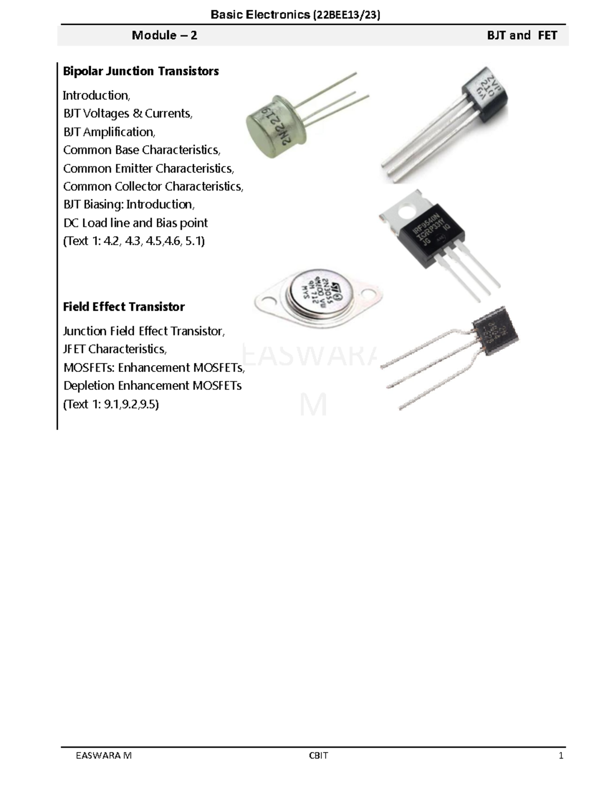 BBEE103 Basic Electronics Module-2: BJT & FET Overview - Studocu