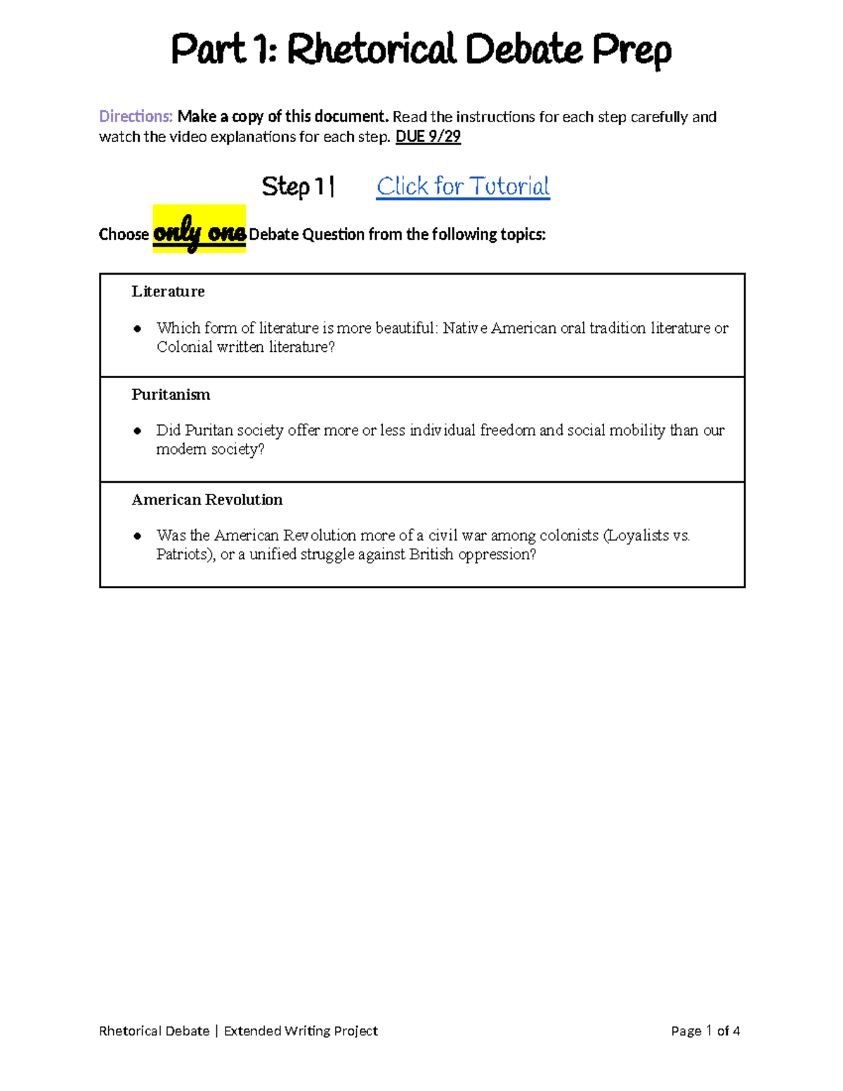 Rhetorical Debate Prep: ELA 11 A Extended Writing Project - Studocu