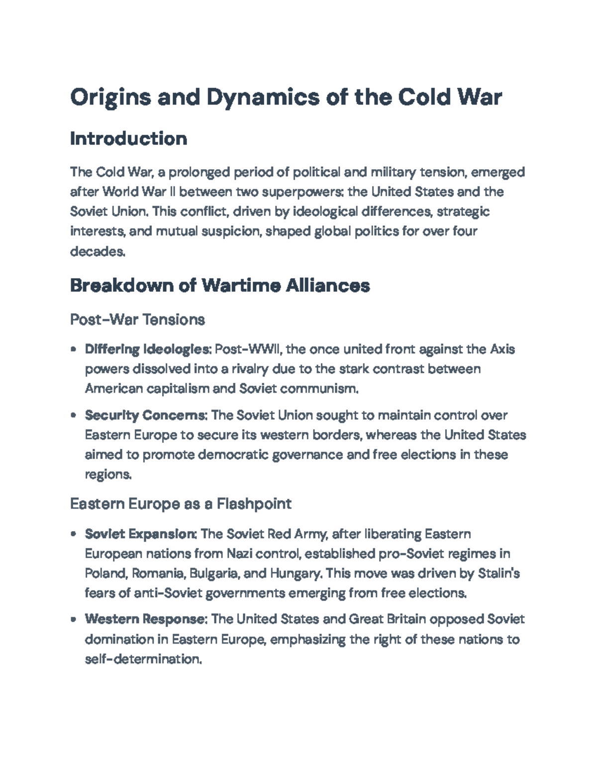 Origins and Dynamics of the Cold War: Overview and Key Events - Origins ...