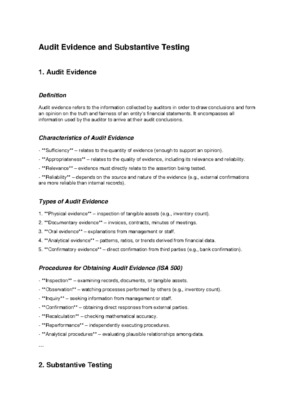 Audit Evidence and Substantive Testing: Key Concepts and Procedures ...