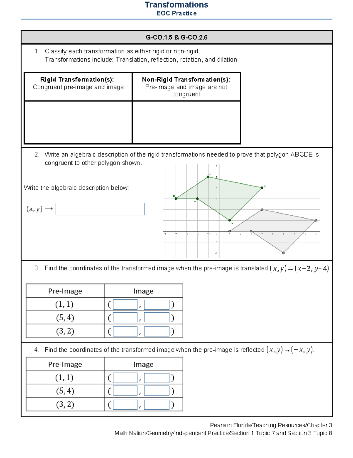 Transformations EOC Practice 1: Rigid vs Non-Rigid Analysis - Studocu