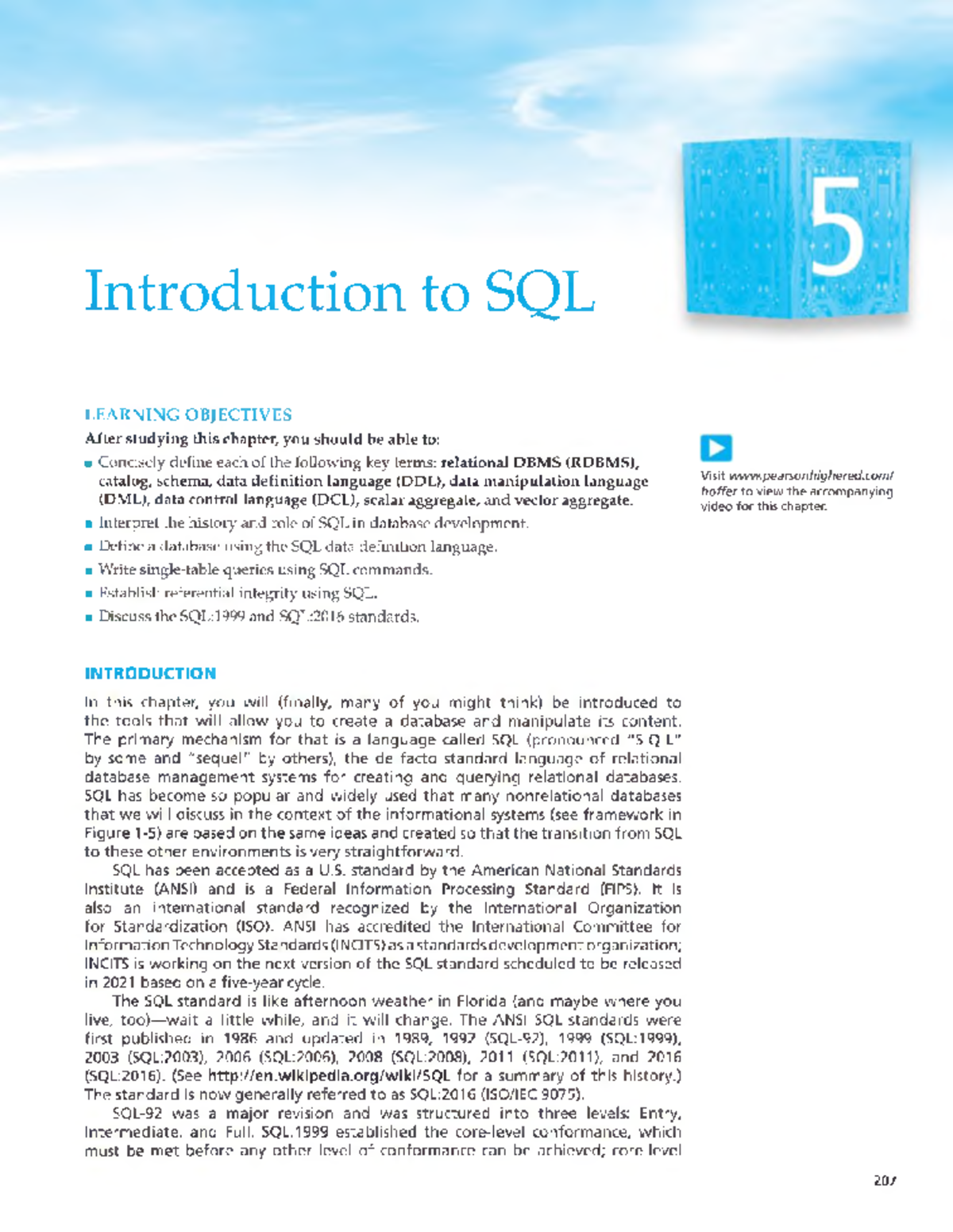 Chapter 05: Introduction to SQL - Key Concepts and Standards - Studocu