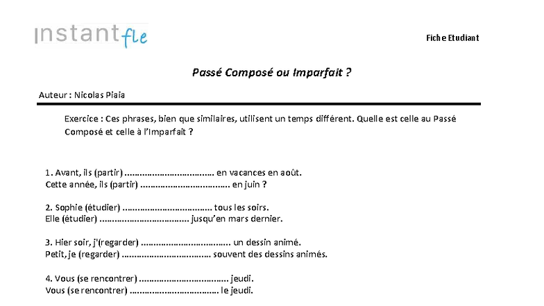 Fiche Étudiant : Passé Composé vs Imparfait - PC-IMP2 - Studocu