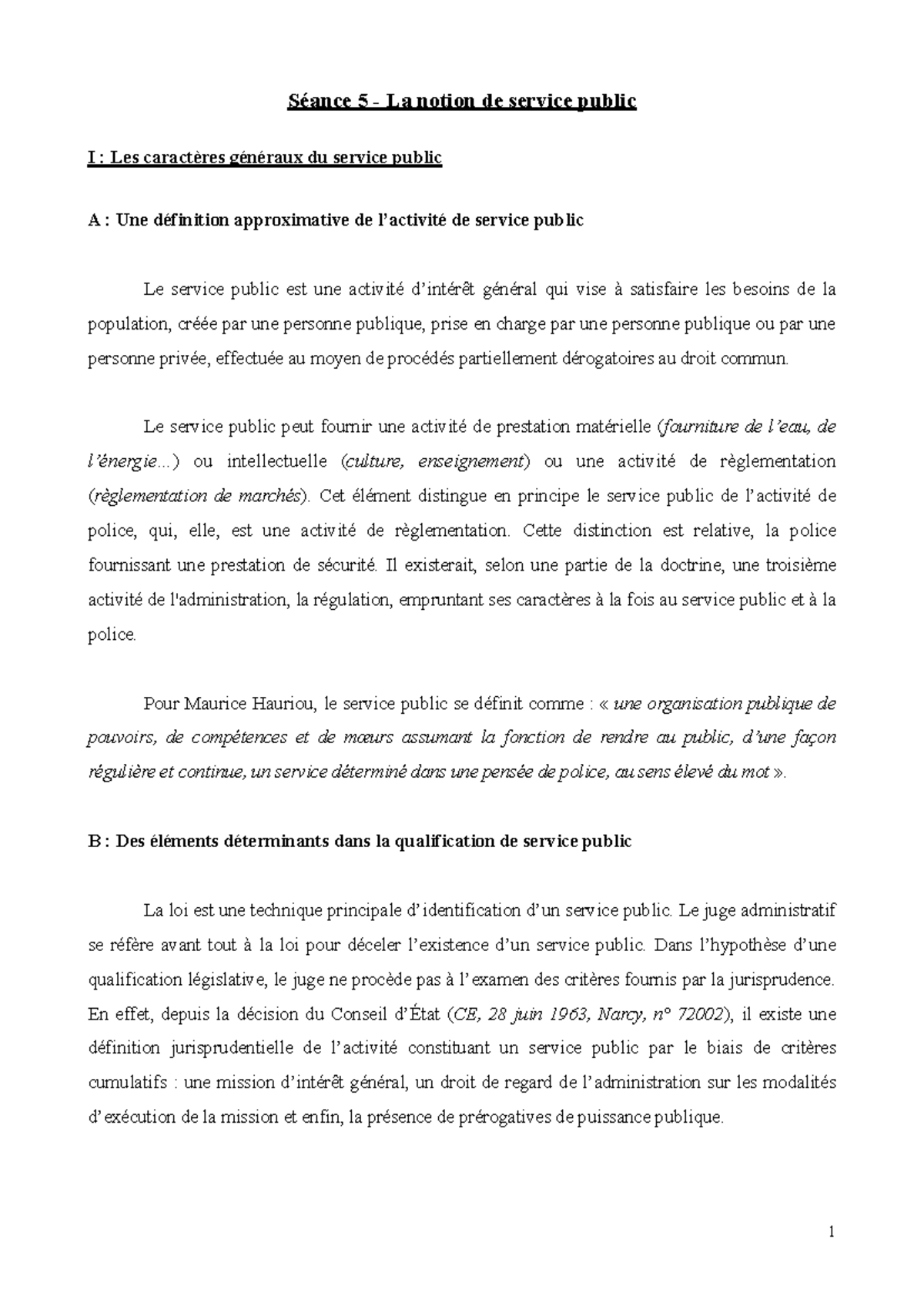 Séance 5 - La Notion de Service Public : Caractéristiques et ...