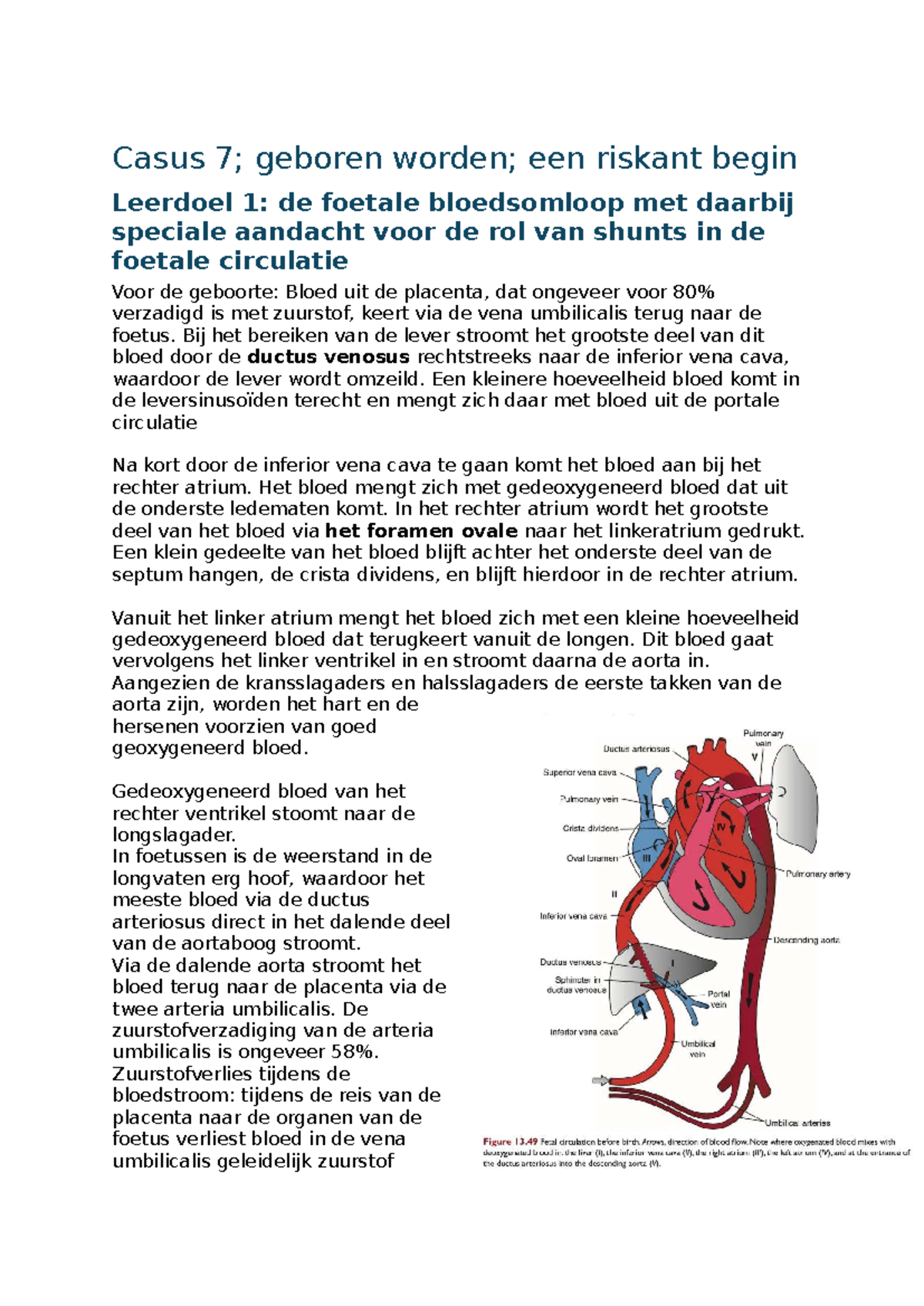 Casus 7: Fysiologische Veranderingen in de Foetale Bloedsomloop en ...