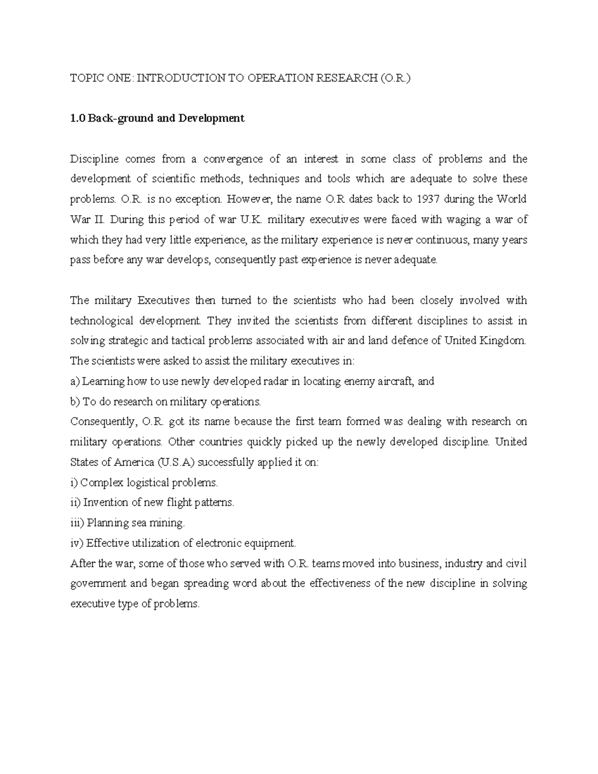 WEEK 1: Intro to Operations Research (O.) - Background & Key Concepts ...