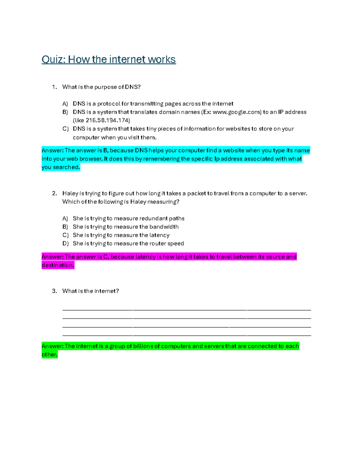 Internet Project - Quiz: How the internet works What is the purpose of ...