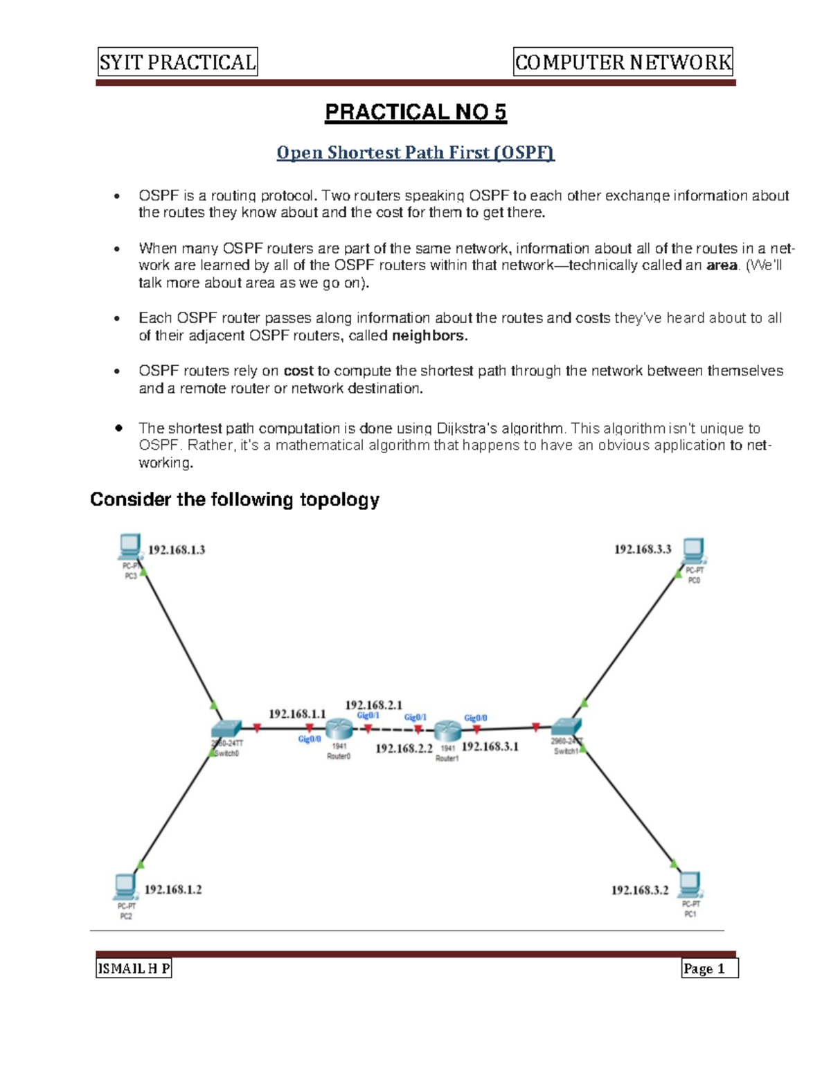 SYIT PRACTICAL COMPUTER NETWORK - OSPF Routing Protocol Overview - Studocu