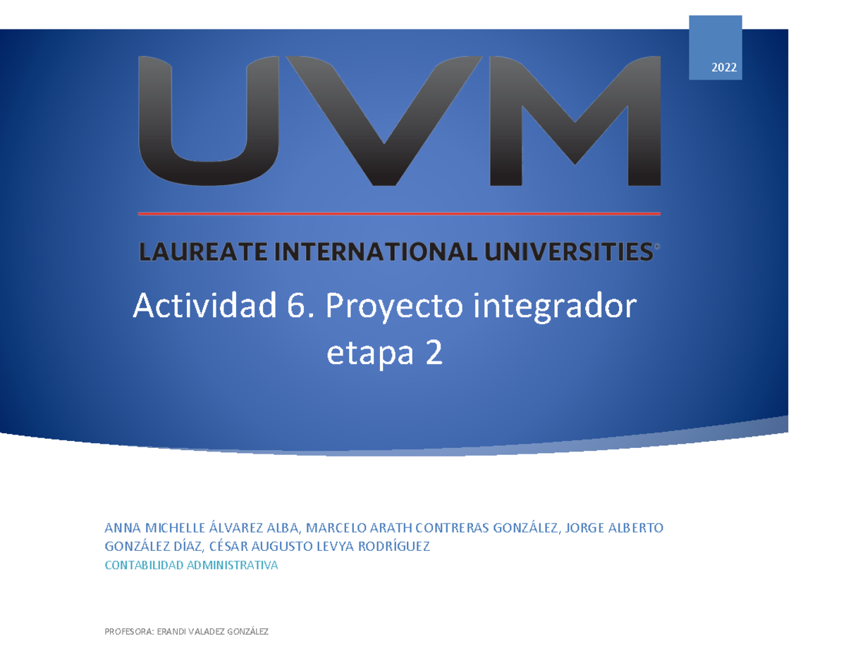 Actividad 6: Proyecto Integrador Etapa 2 - Contabilidad Administrativa UVM - Studocu