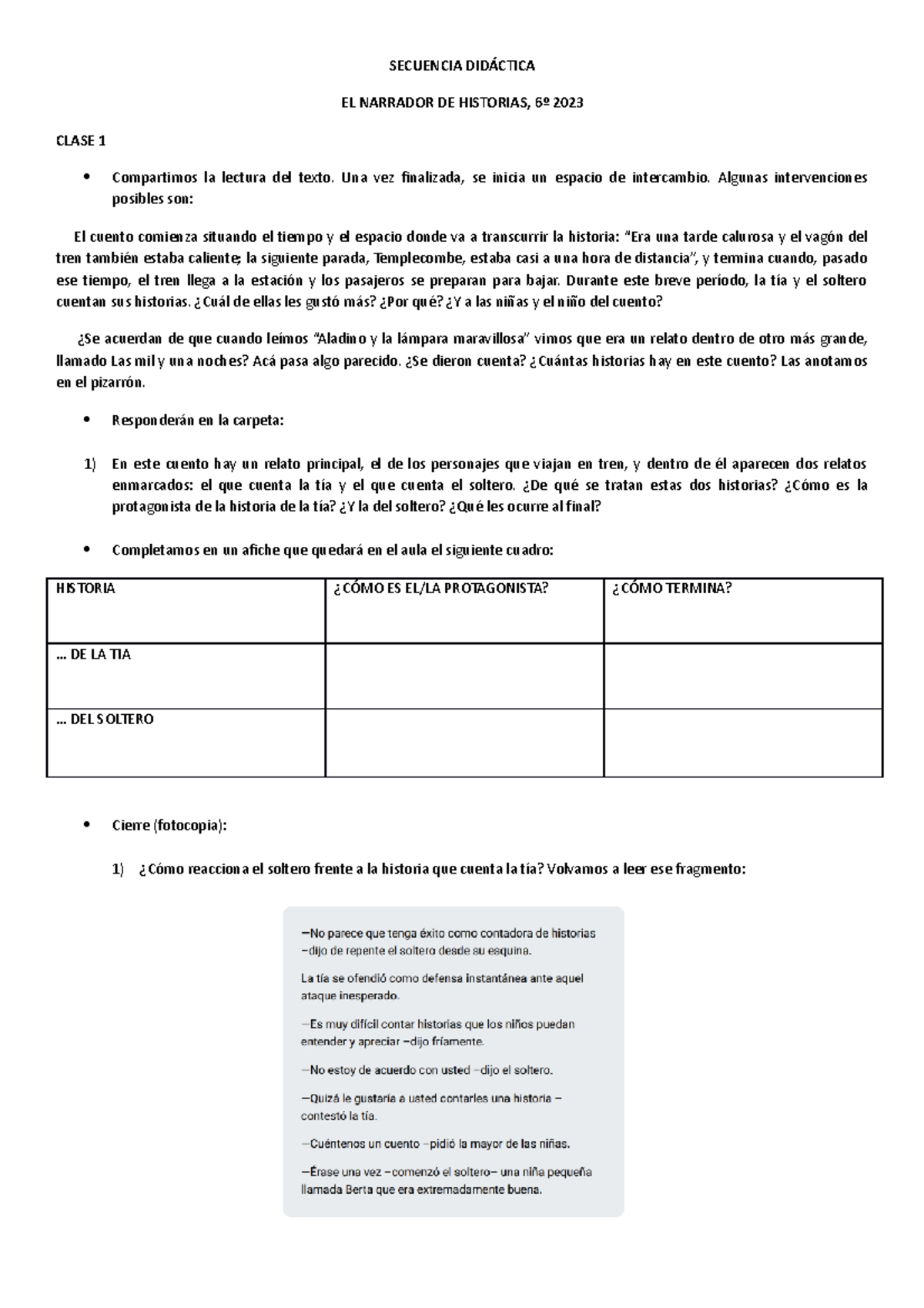 Secuencia Didáctica: El Narrador de Historias, 6º - Clases 1 y 2 - Studocu