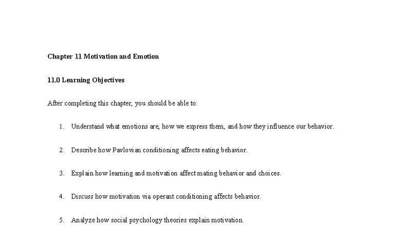 Psychology 101: Chapter 11 - Motivation and Emotion Notes - Studocu
