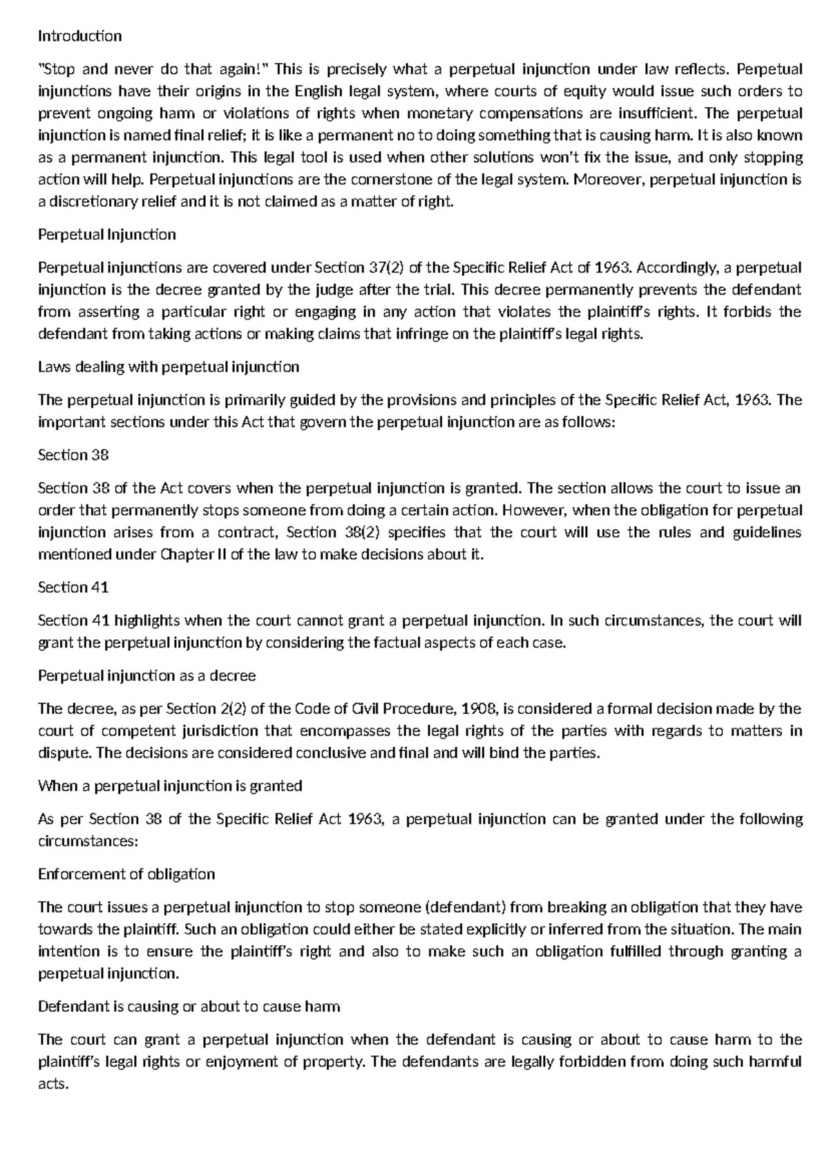 Perpetual Injunctions and Revocation of Proposals in Contract Law - I ...