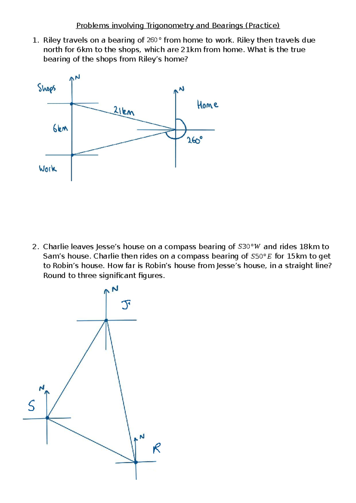 Bearings Problems (Practice) - Trigonometry Applications - Studocu
