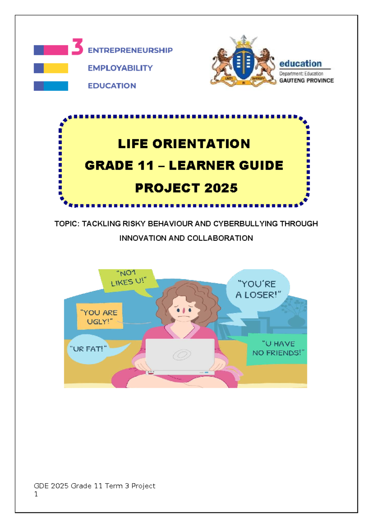 GDE 2025 Grade 11 Life Orientation Project: Tackling Risky Behaviour ...