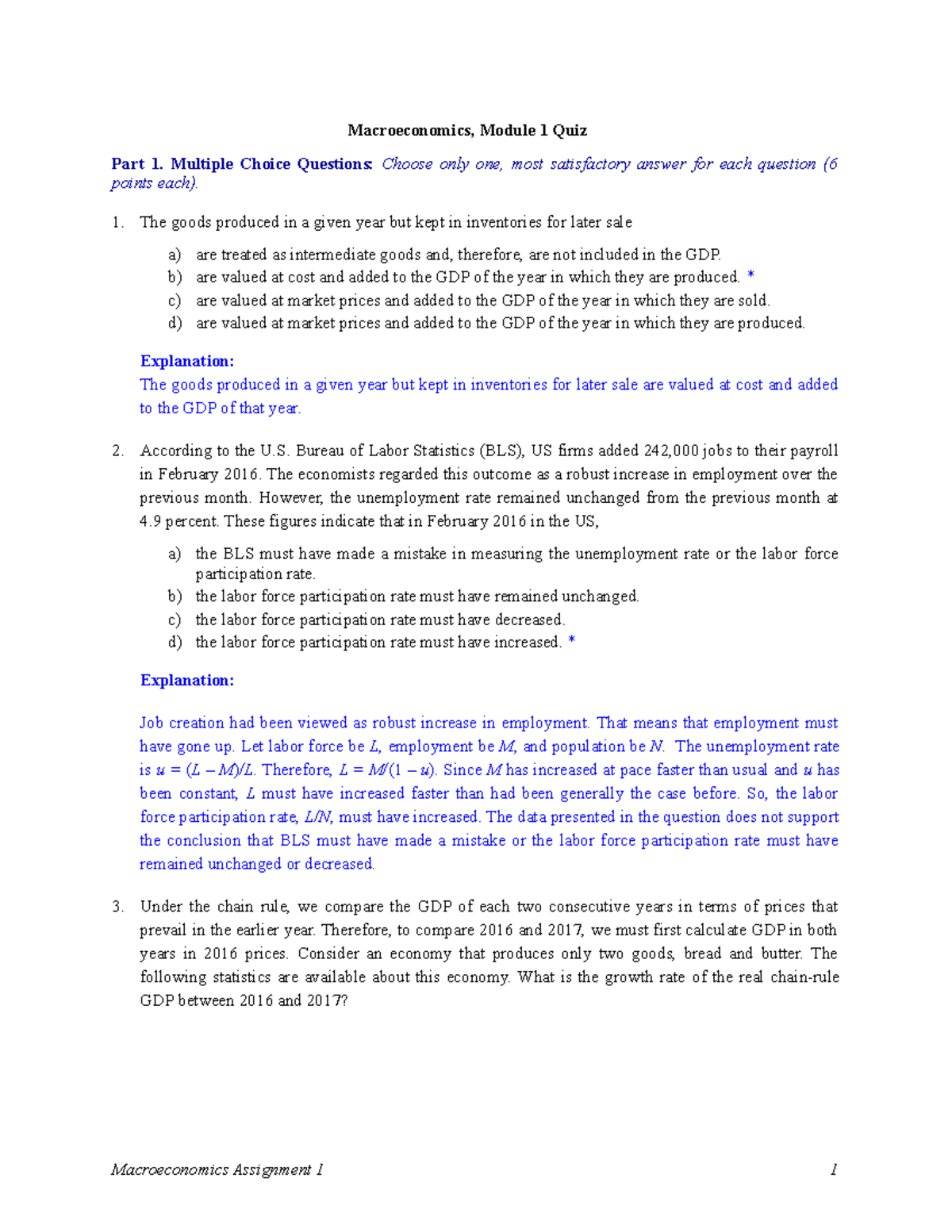 Macroeconomics Module 1 Quiz: Answer Key & Explanations - Studocu