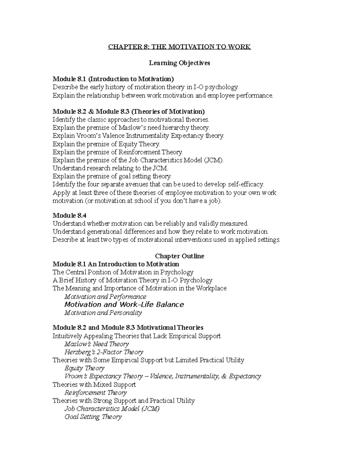 Student Study Guide ch08 Modified - CHAPTER 8: THE MOTIVATION TO WORK ...