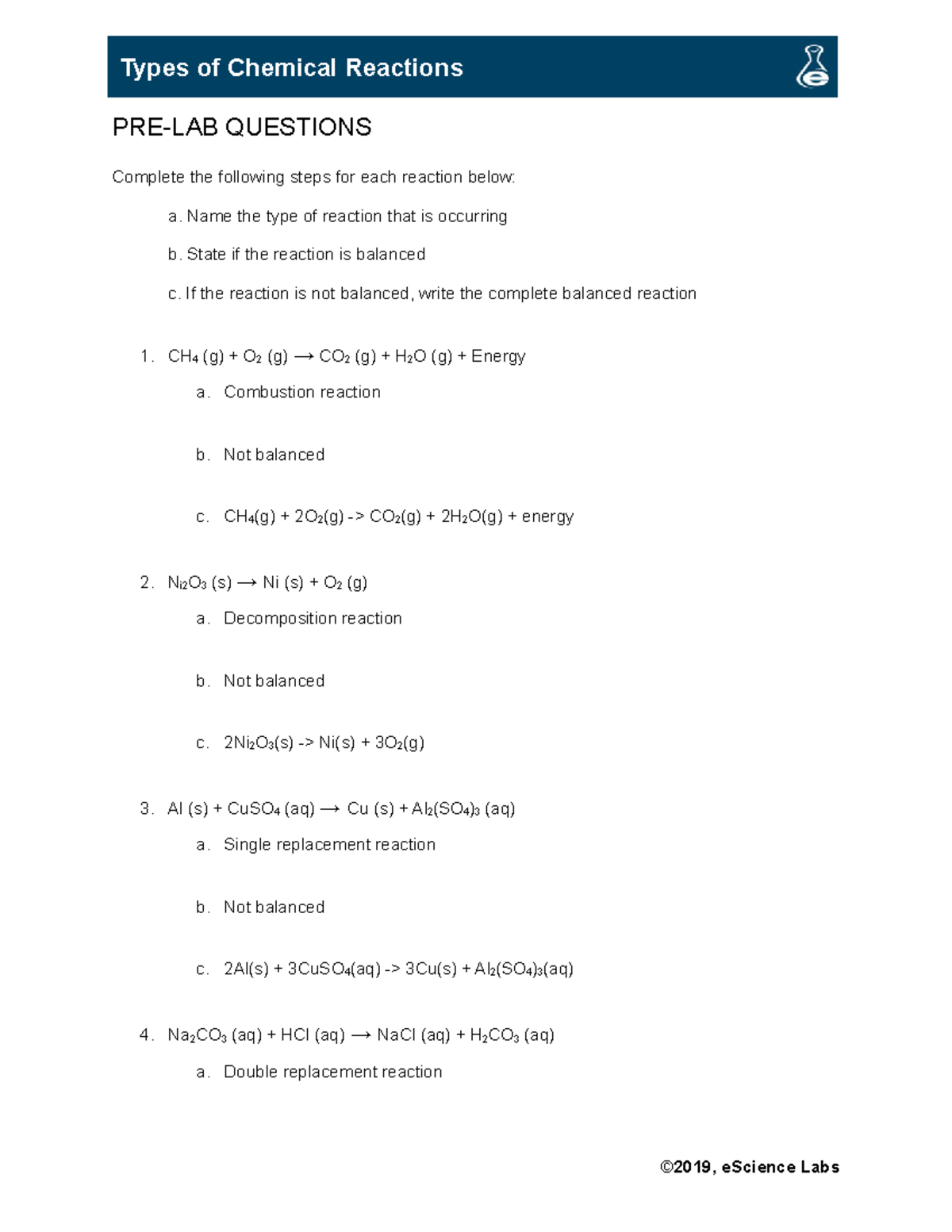 Module 9 Post-Lab Workbook - Chemical Reactions Hyoseon Choi - PRE-LAB ...