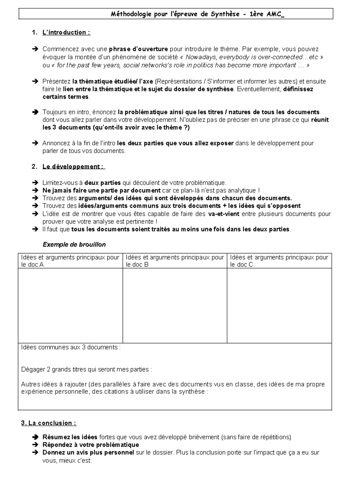 Méthodologie De Synthèse 1ère Amc Guide Complet Pour L épreuve Studocu